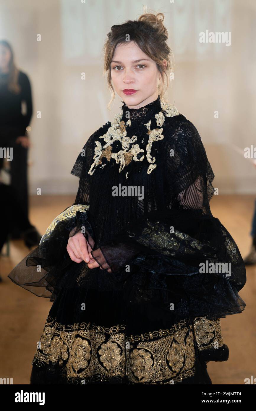 Sophie Cookson poses before the Bora Aksu show at The Hellenic Centre ...