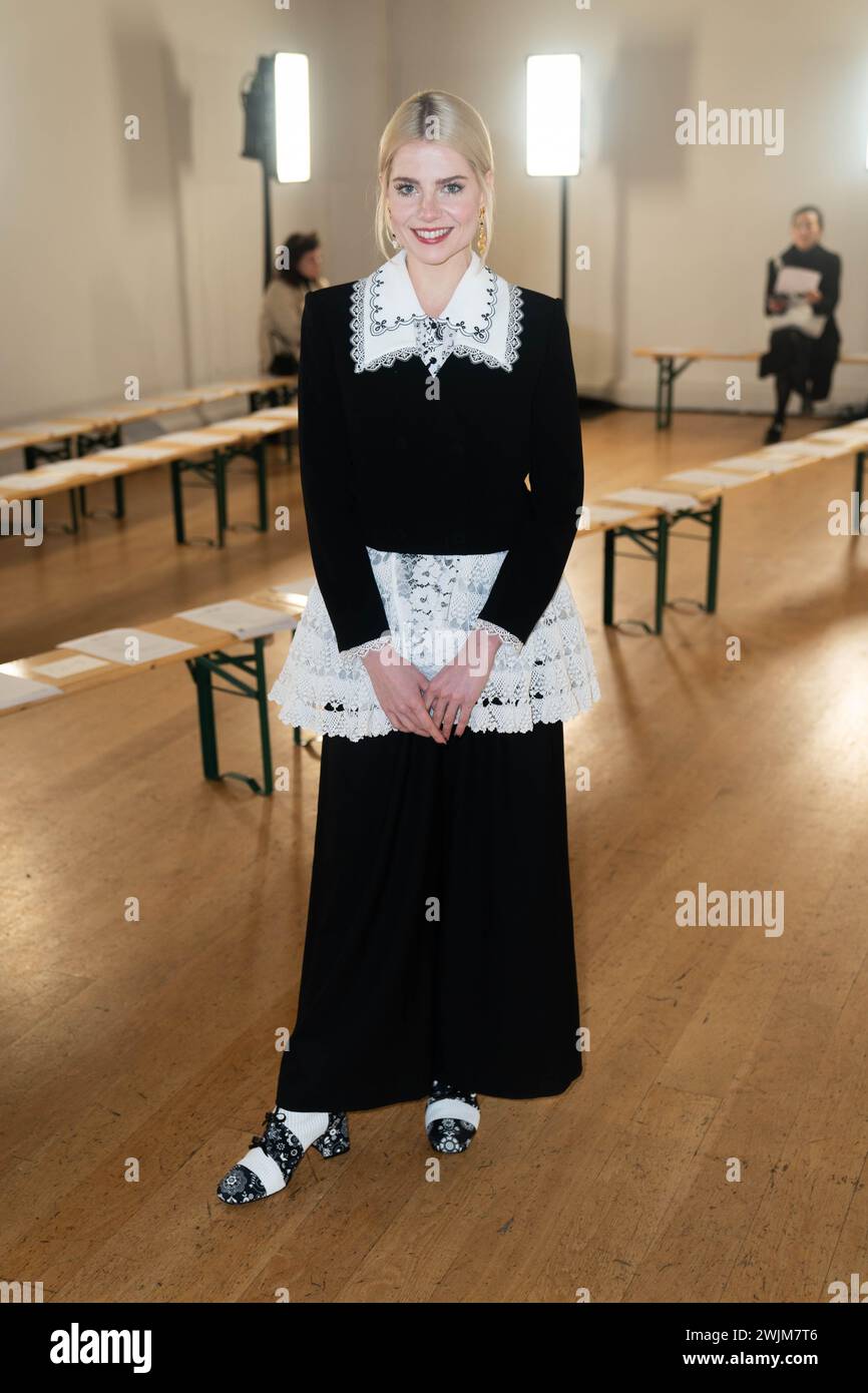Lucy Boynton poses before the Bora Aksu show at The Hellenic Centre ...