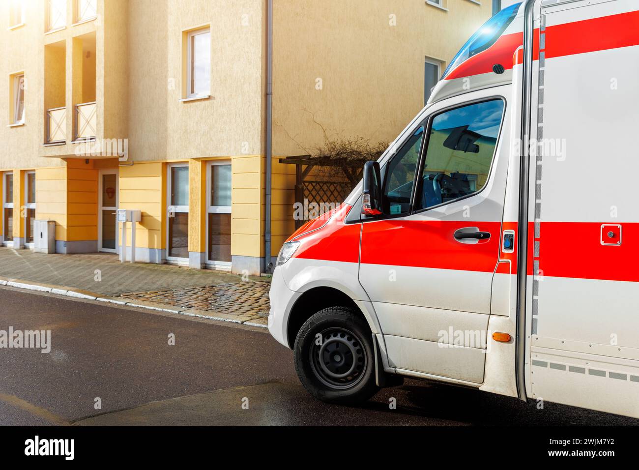 German Ambulance EMS paramedic rescue van transport parked on European ...