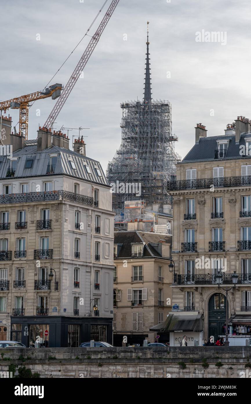 Paris, France - 02 15 2024: Notre Dame de Paris. View of the spire ...