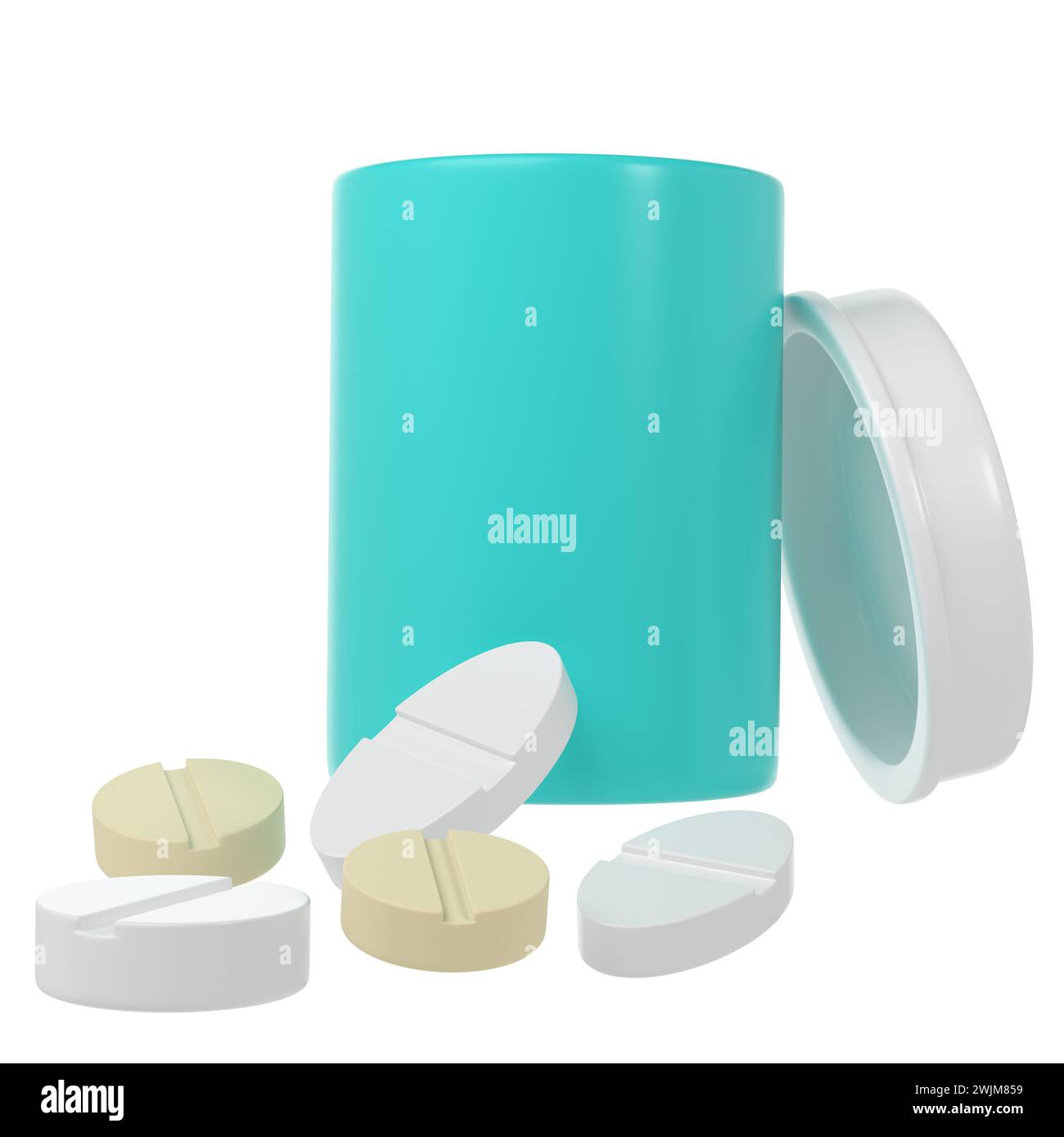 3d pill bottle medical icon pharmacy render. Turquoise plastic ...