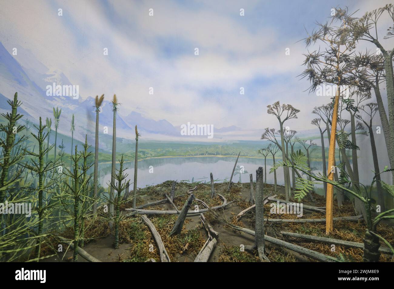 A recreation of early evolution life developing at a watery marsh ...