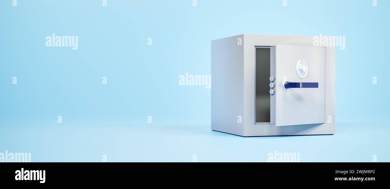 An open safe with a permutation lock. Safe is empty. Web banner format ...