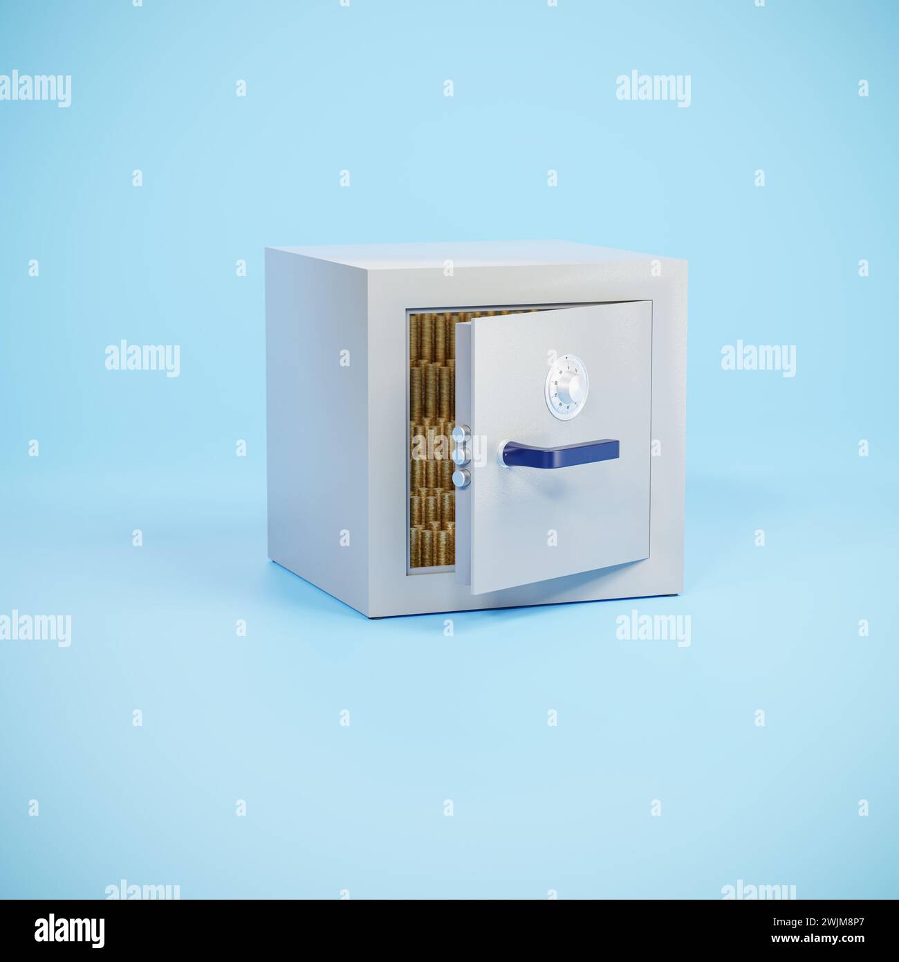 An open safe with a permutation lock. Safe contains golden coins. Copy ...