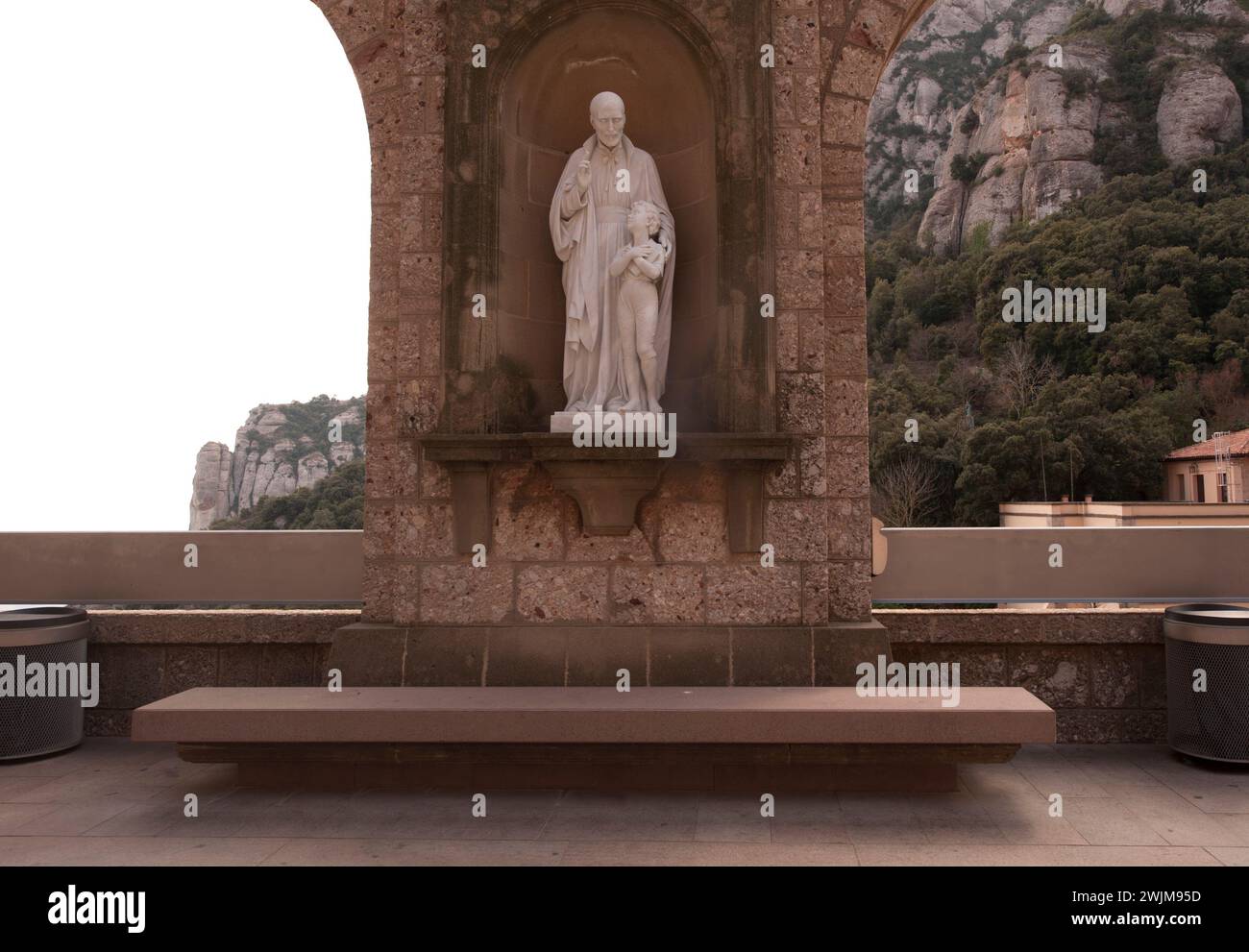 The mountain Montserrat with the Benedictine Monastery Santa Maria de ...