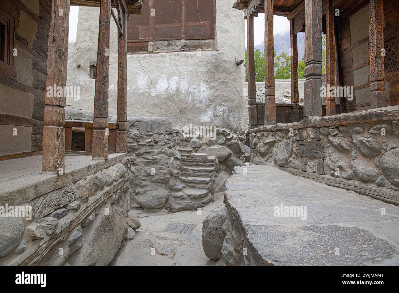 Old wooden carved building architecture in Ganish (Ganesh) village in ...
