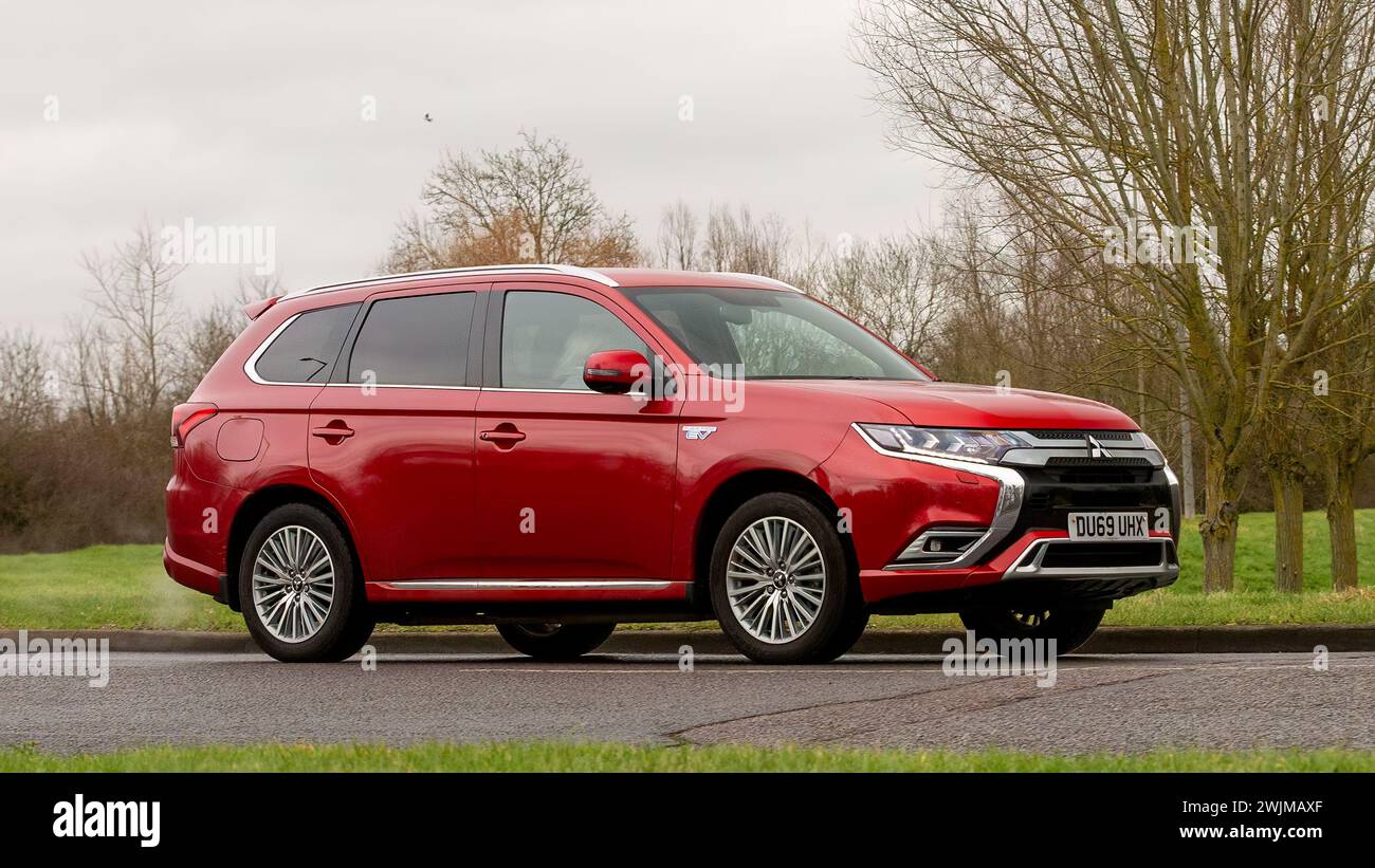 Milton Keynes,UK-Jan 18th 2024: 2019 red Misubishi Outlander Hybrid ...