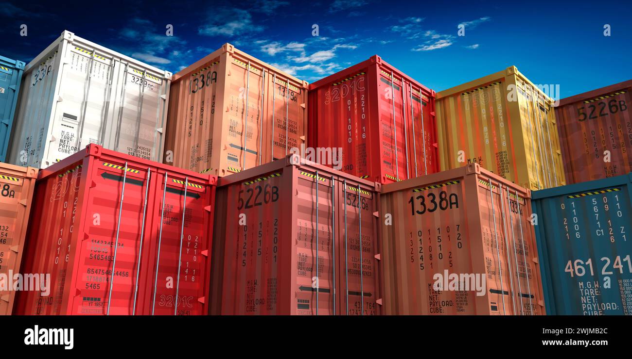 Many colorful shipping cargo containers - 3D illustration Stock Photo - Alamy