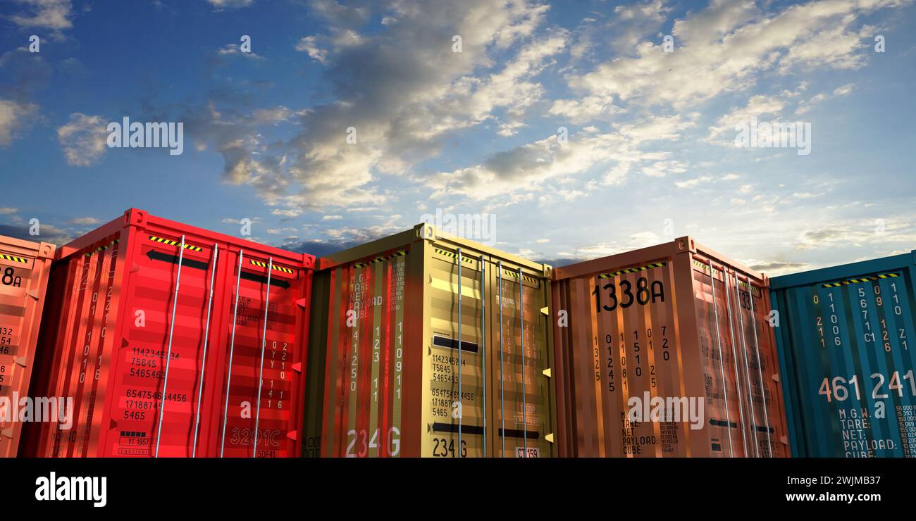 Colorful shipping cargo containers - 3D illustration Stock Photo - Alamy