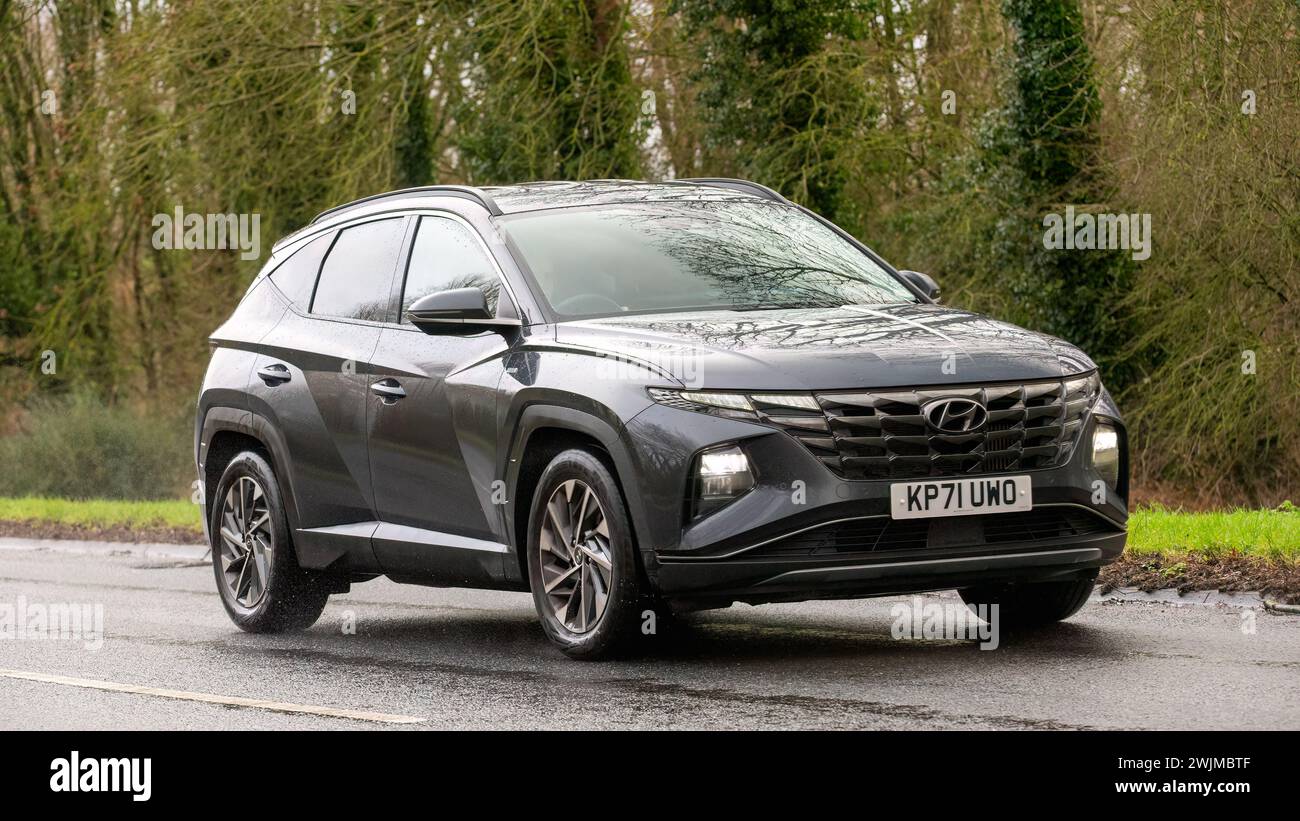 Milton Keynes,UK-Feb 9th 2024: 2021 grey Hyundai Tucson Hybrid Electric ...