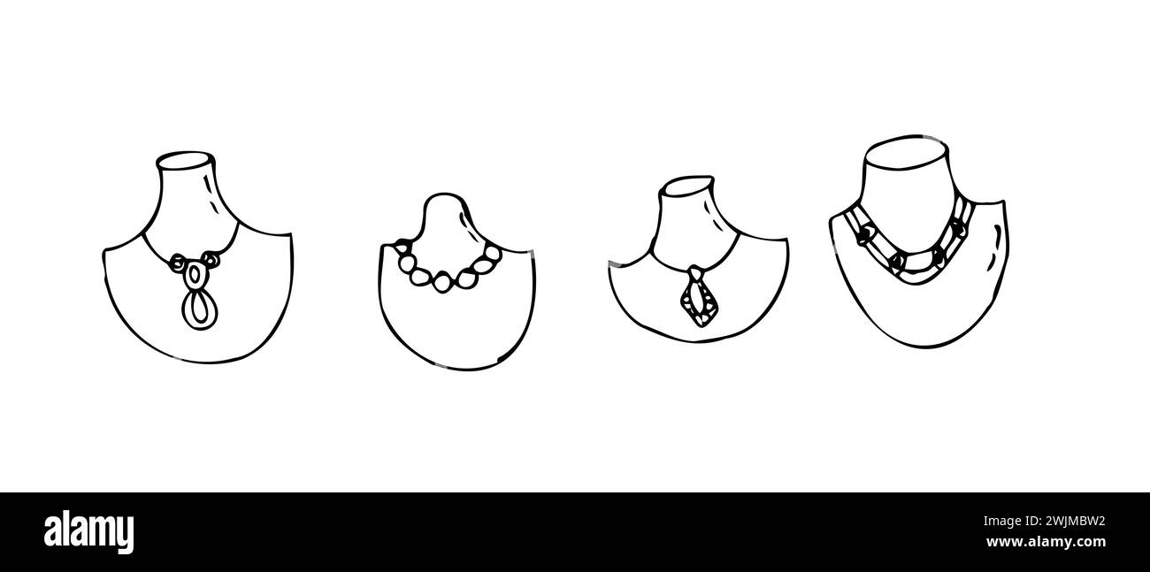 Hand drawn jewerly set of diamond pendants or necklaces. Vector ...