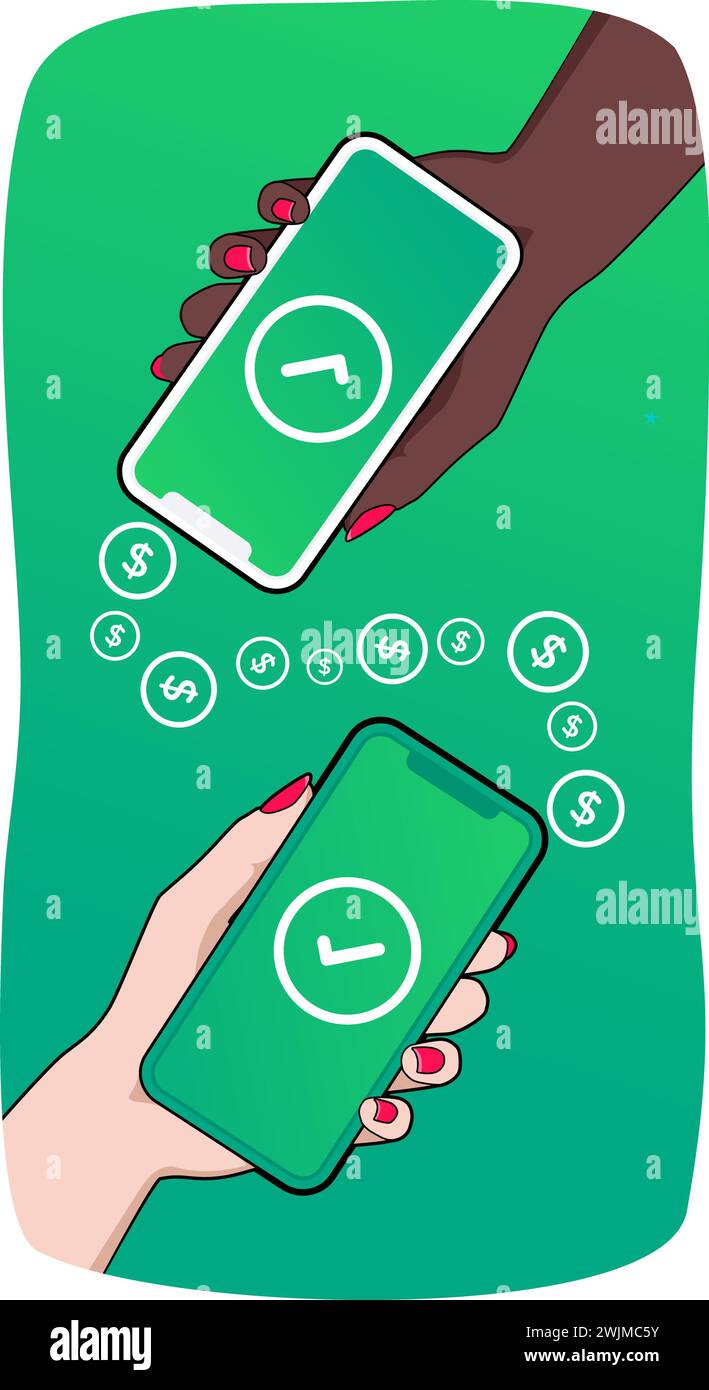 Money flow concept. Mobile payment success. Received and transferred ...