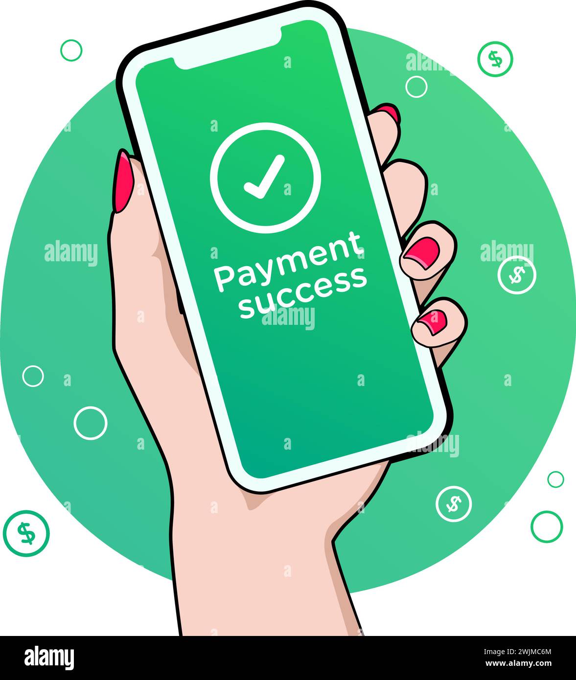 Mobile payment success. Received and transferred with check mark on ...