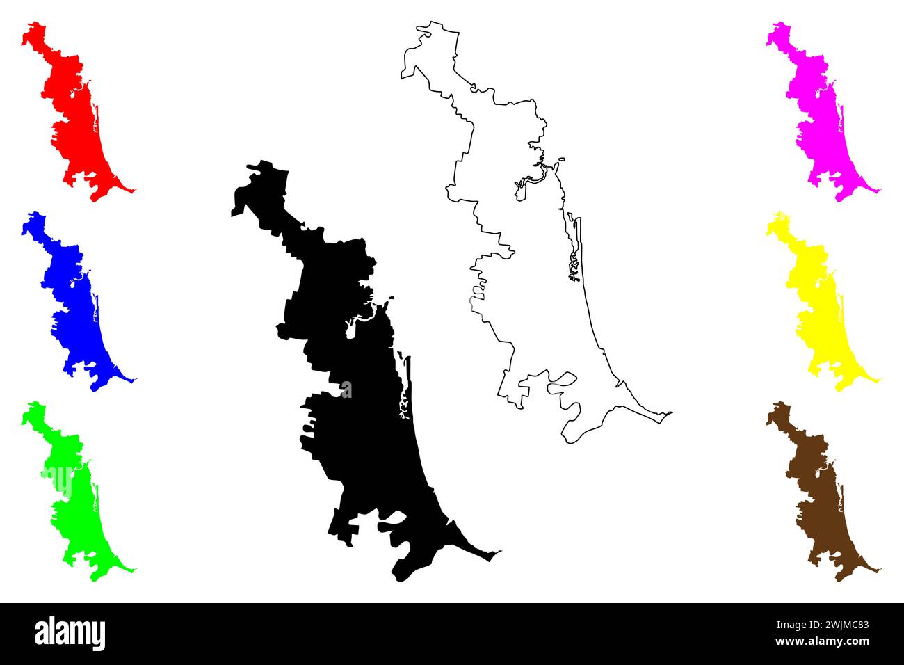 Gold Coast city (Commonwealth of Australia, Queensland) map vector illustration, scribble sketch ...