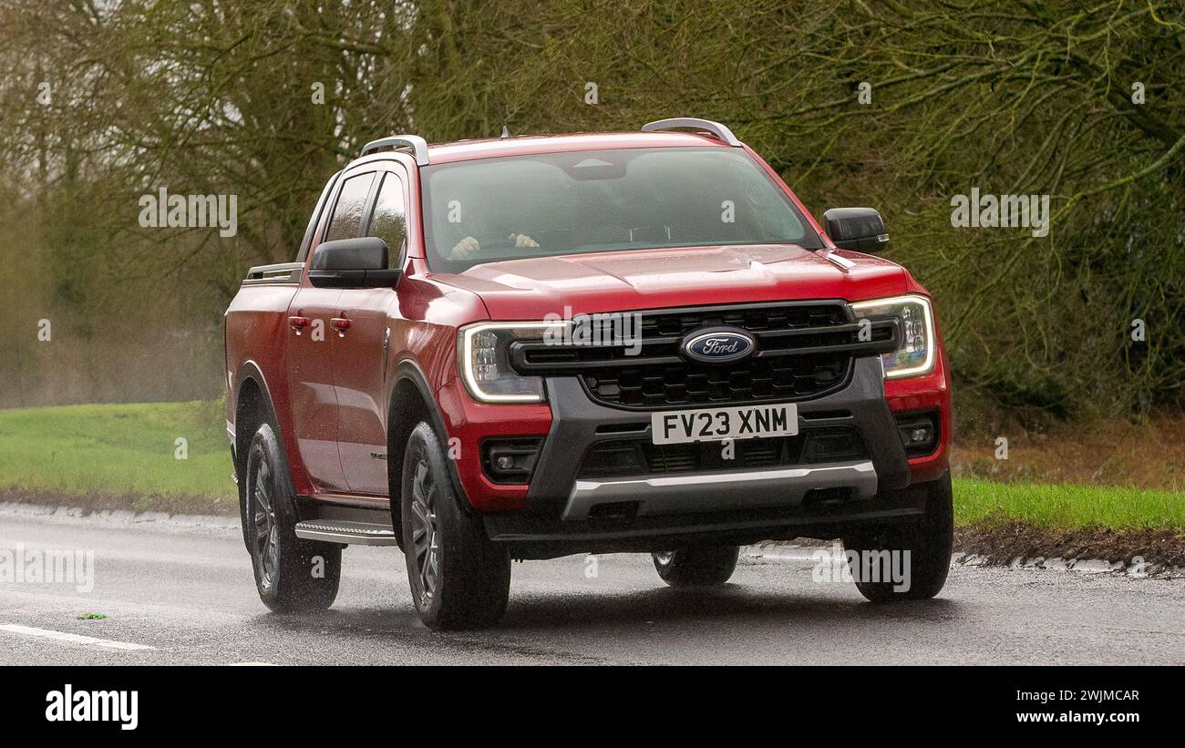Milton Keynes,UK-Feb 9th 2024: 2023 red diesel engine Ford Ranger ...