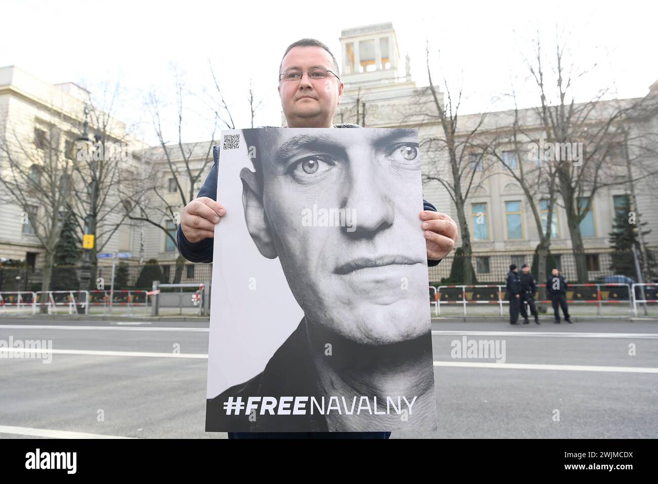 Berlin, Germany. 16th Feb, 2024. A supporter holds a poster with the ...