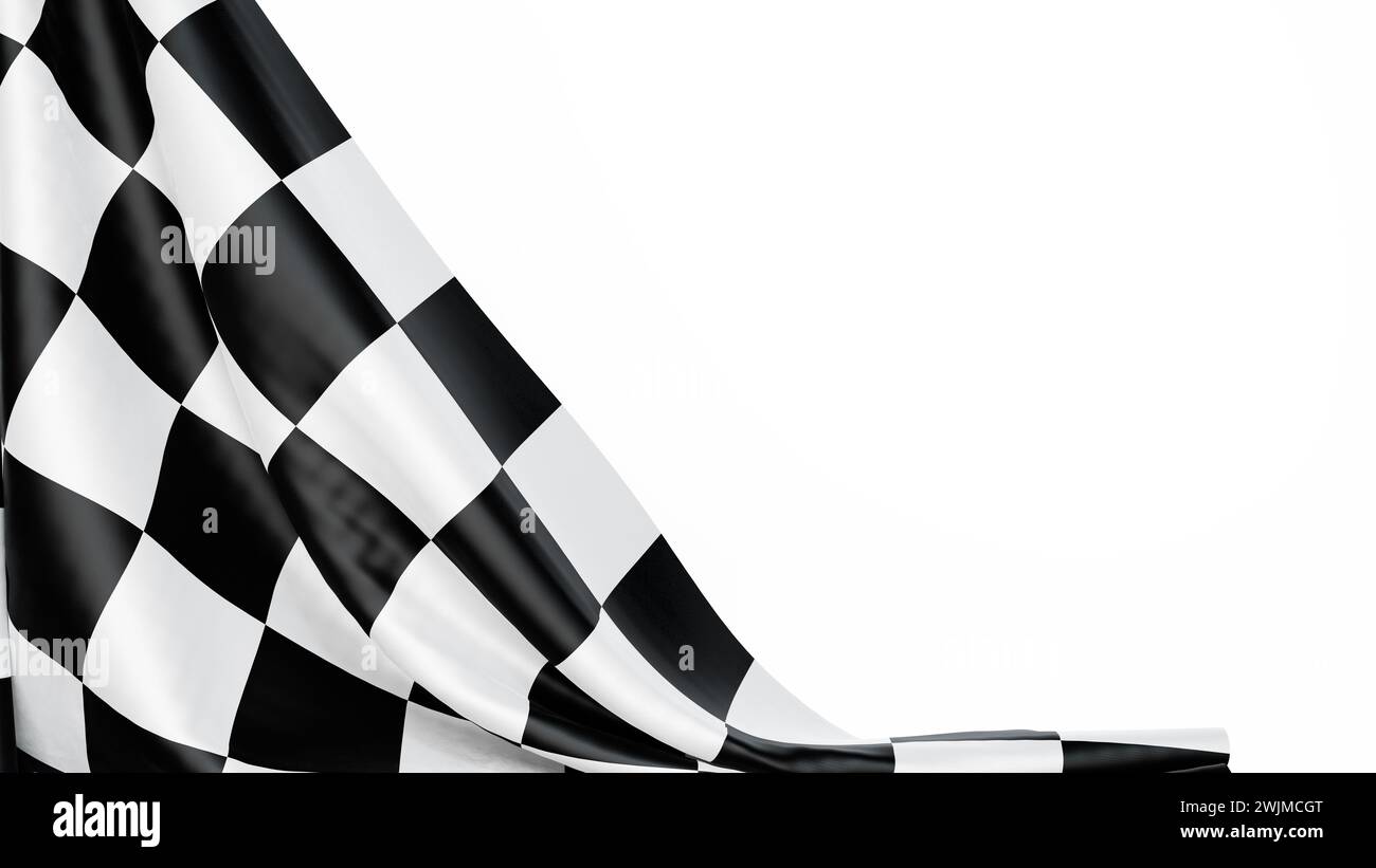 Checkered finish flag on white background. Space for text. 3d render ...