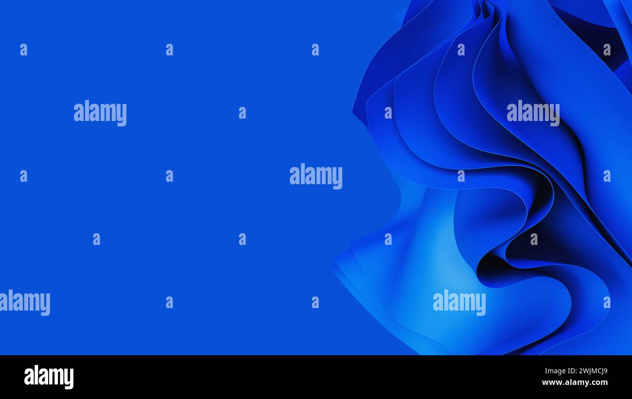 Abstract wavy blue tender fabric motion in wind. Satin cloth soft ...