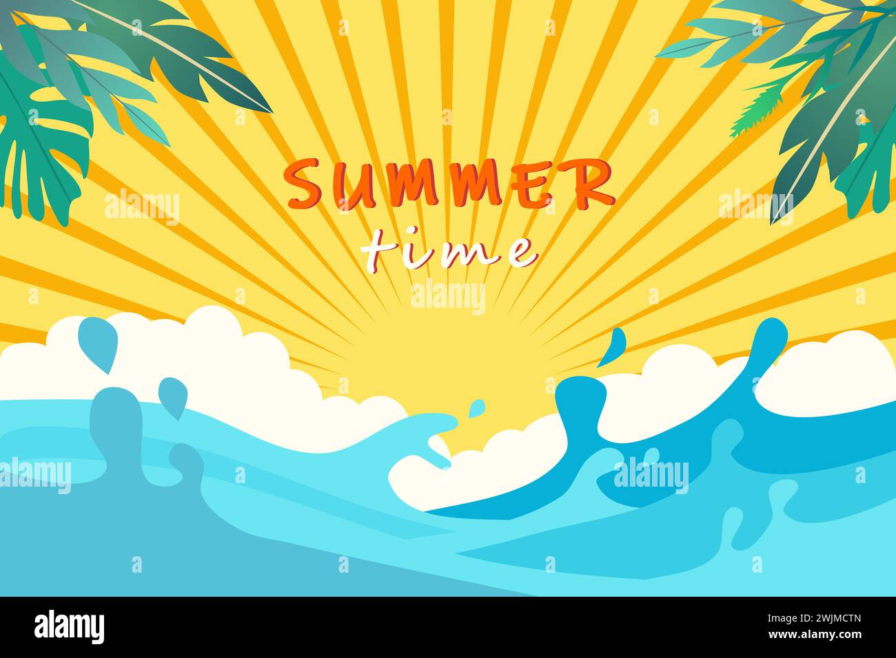 Summer time background with waves and leaves. Vector illustration Stock Vector Image & Art - Alamy