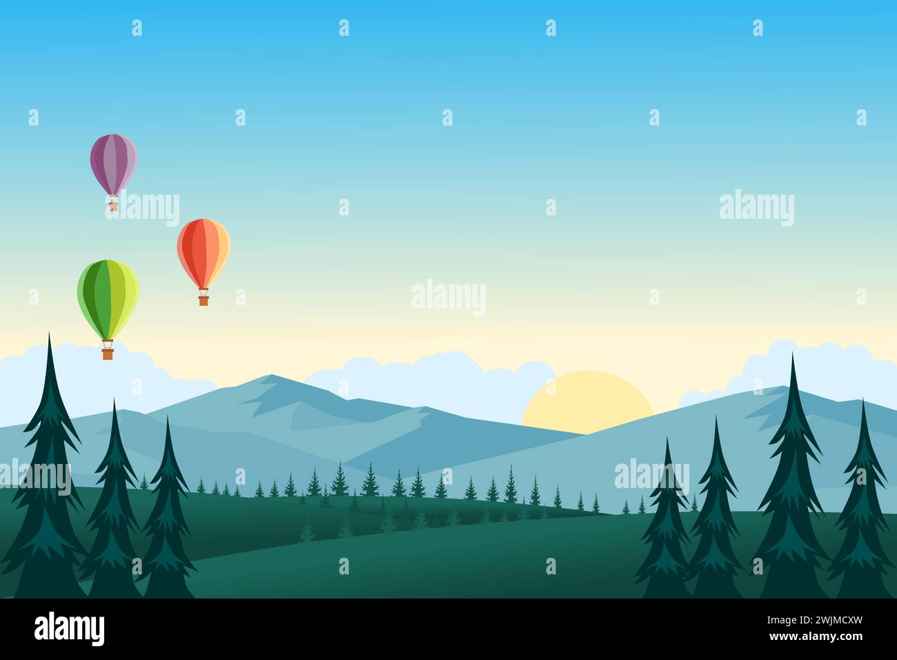 Red mountain green trees Stock Vector Images - Alamy