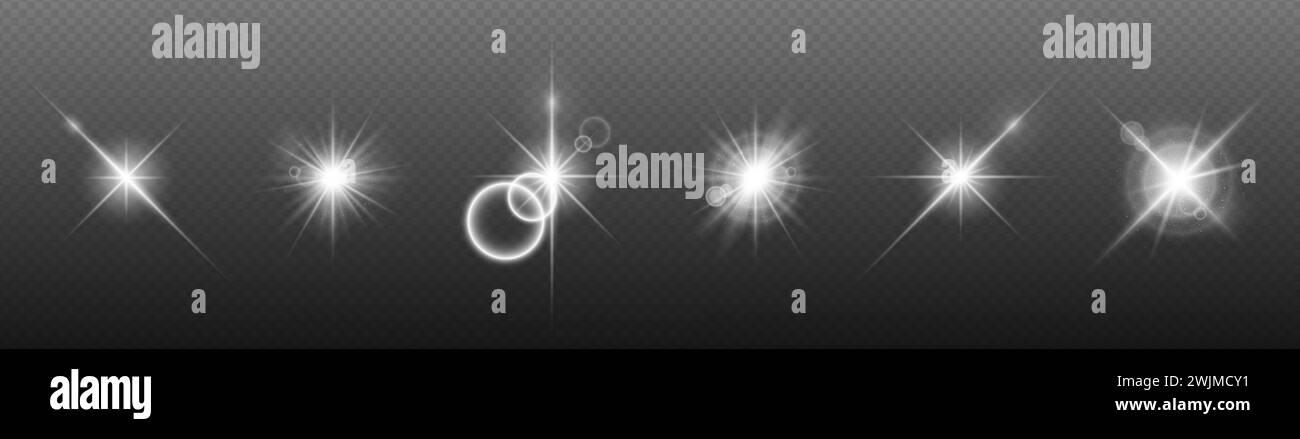 Sparkling and shining stars, bright flashes of lights with radiation ...