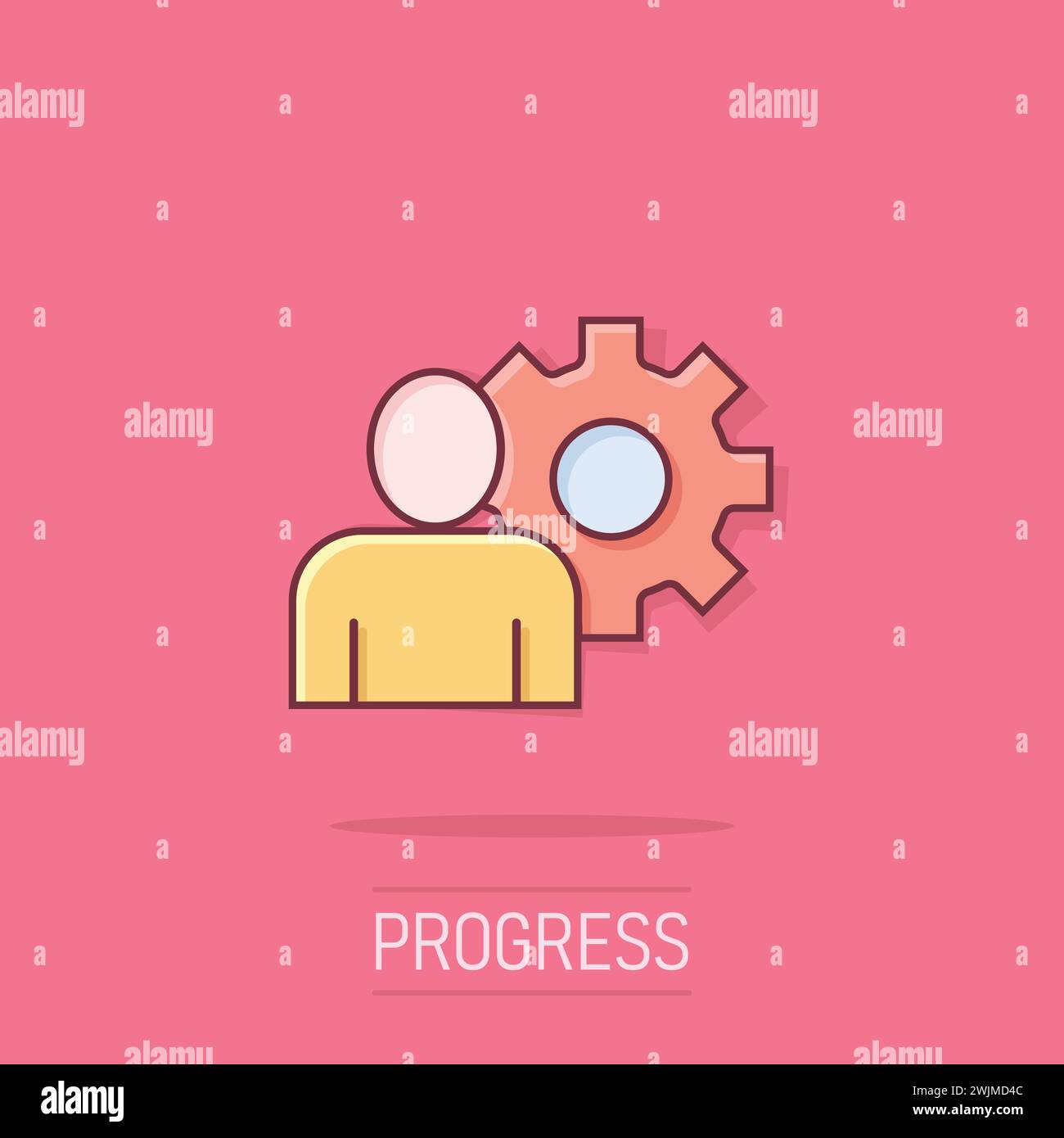 People with gear icon in comic style. Person cogwheel cartoon vector ...