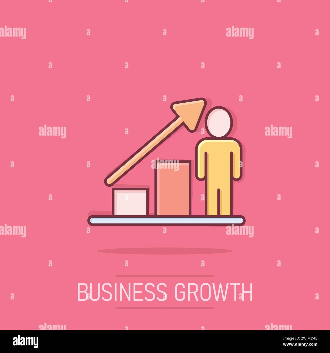 People with growth arrow icon in comic style. Work strategy cartoon ...