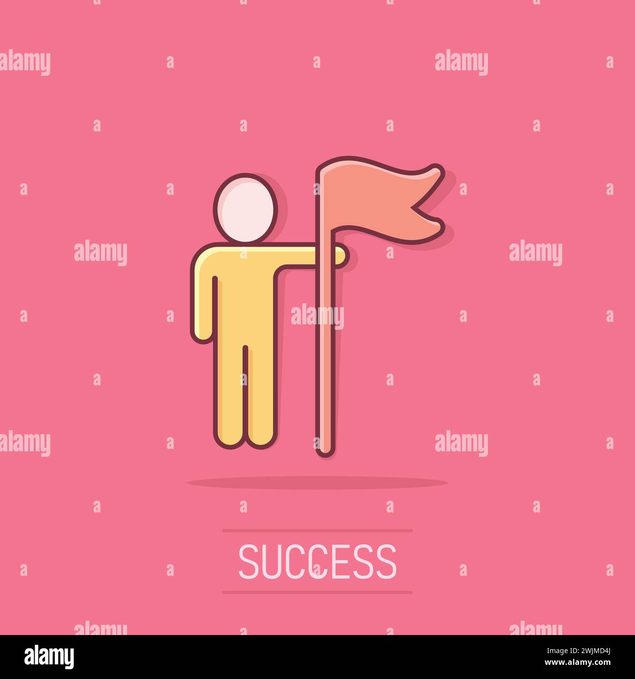 People with flag icon in comic style. Victory cartoon vector ...