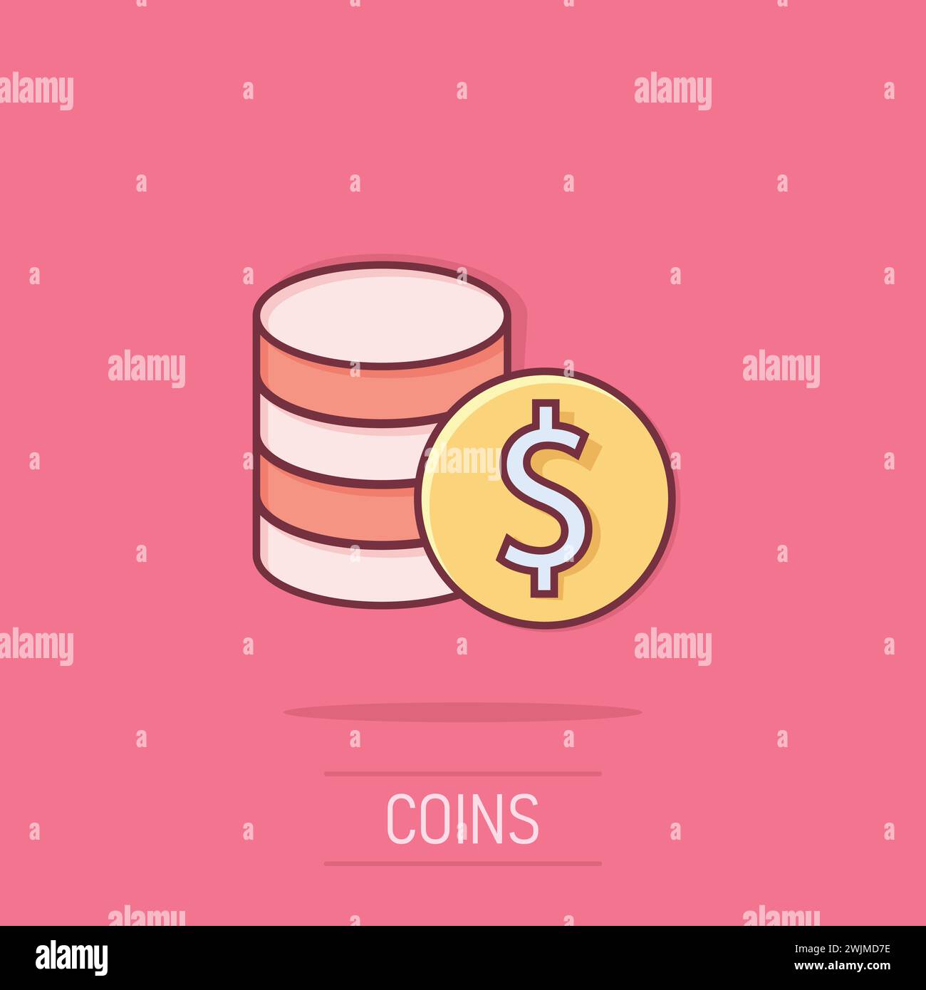 Coins stack icon in comic style. Dollar coin cartoon vector ...
