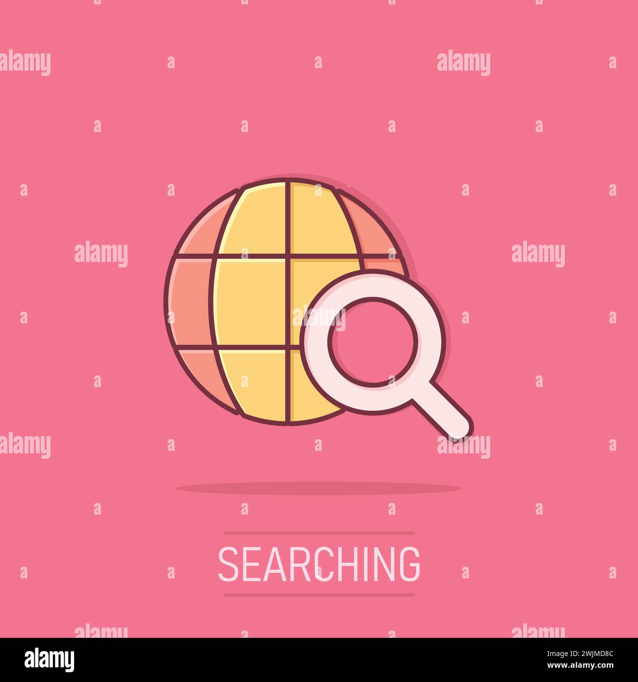 Globe search icon in comic style. Network navigation cartoon vector illustration on isolated ...