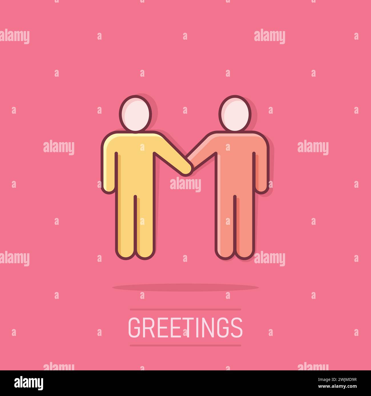 Greetings gesture icon in comic style. People handshake cartoon vector ...