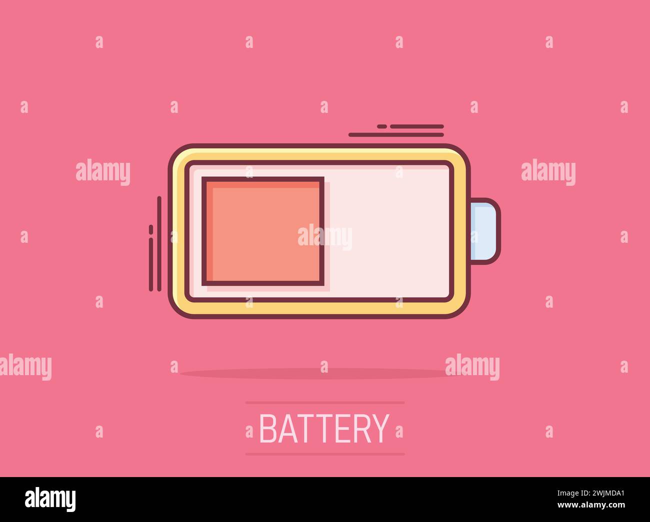 Battery charge icon in comic style. Power level cartoon vector ...