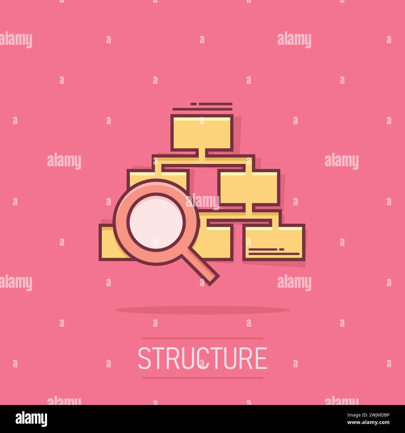 Hierarchy diagram icon in comic style. Structure search cartoon vector ...