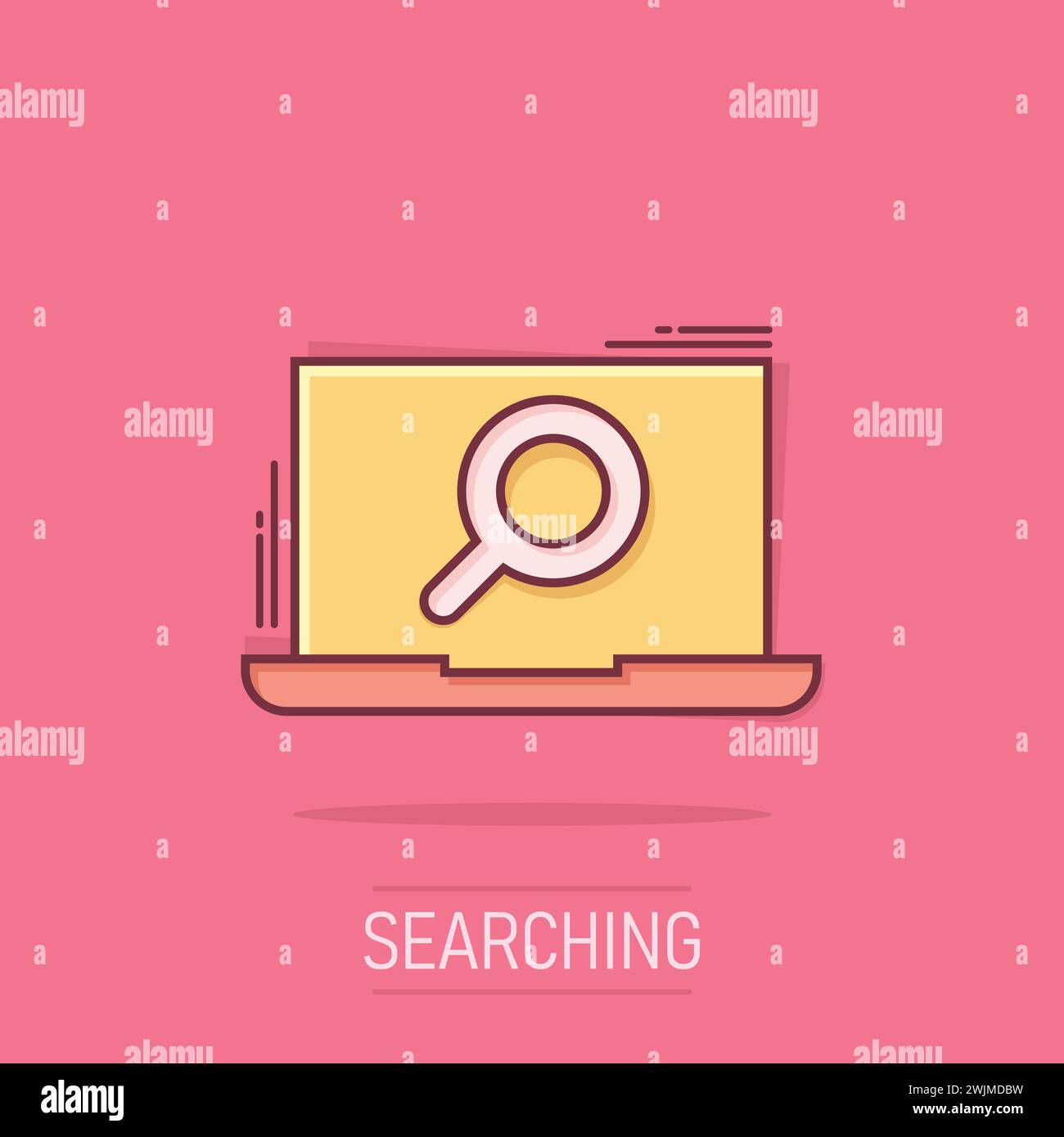 Computer search icon in comic style. Laptop with magnifying glass ...