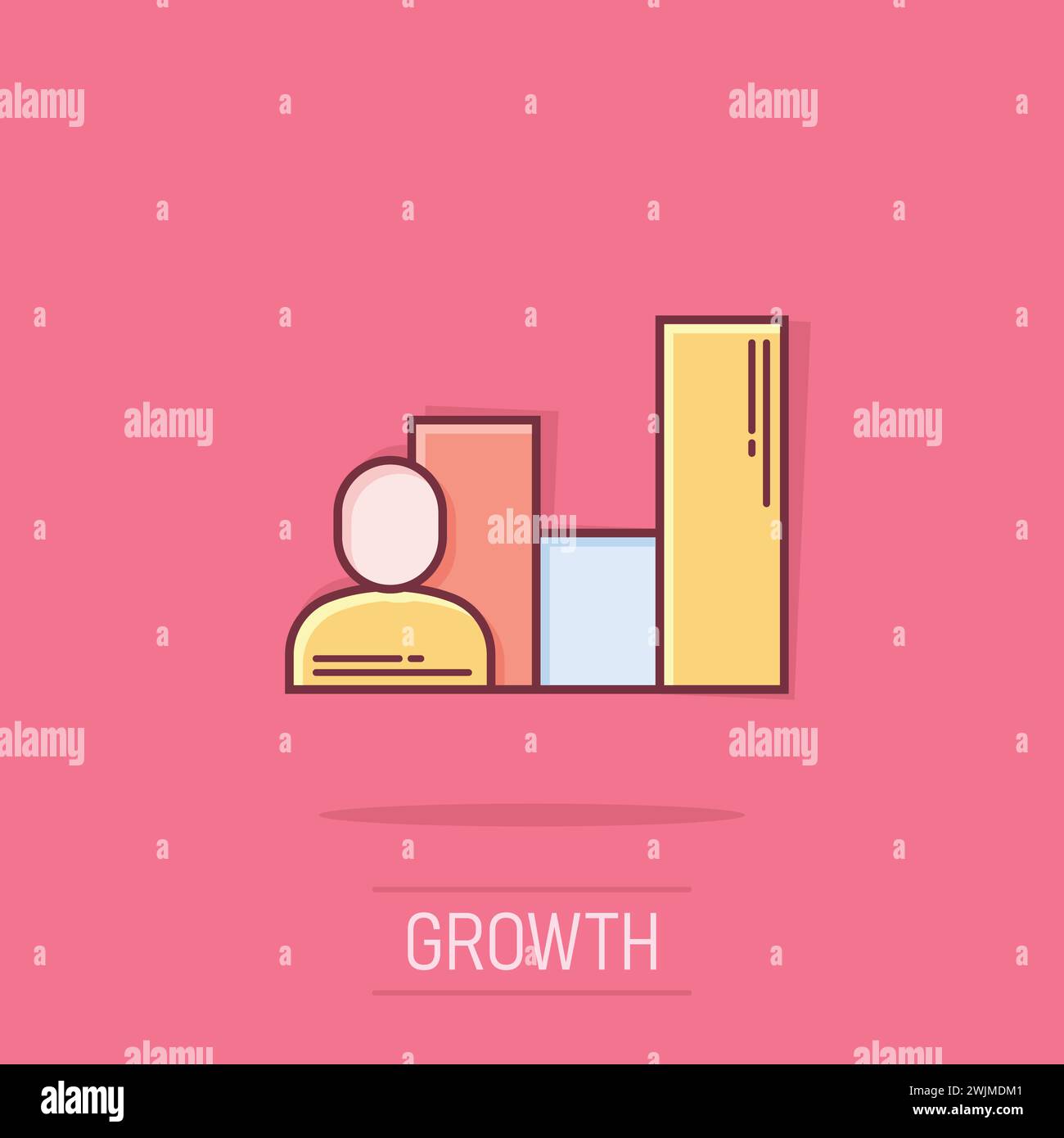 People with growth icon in comic style. Work strategy cartoon vector ...