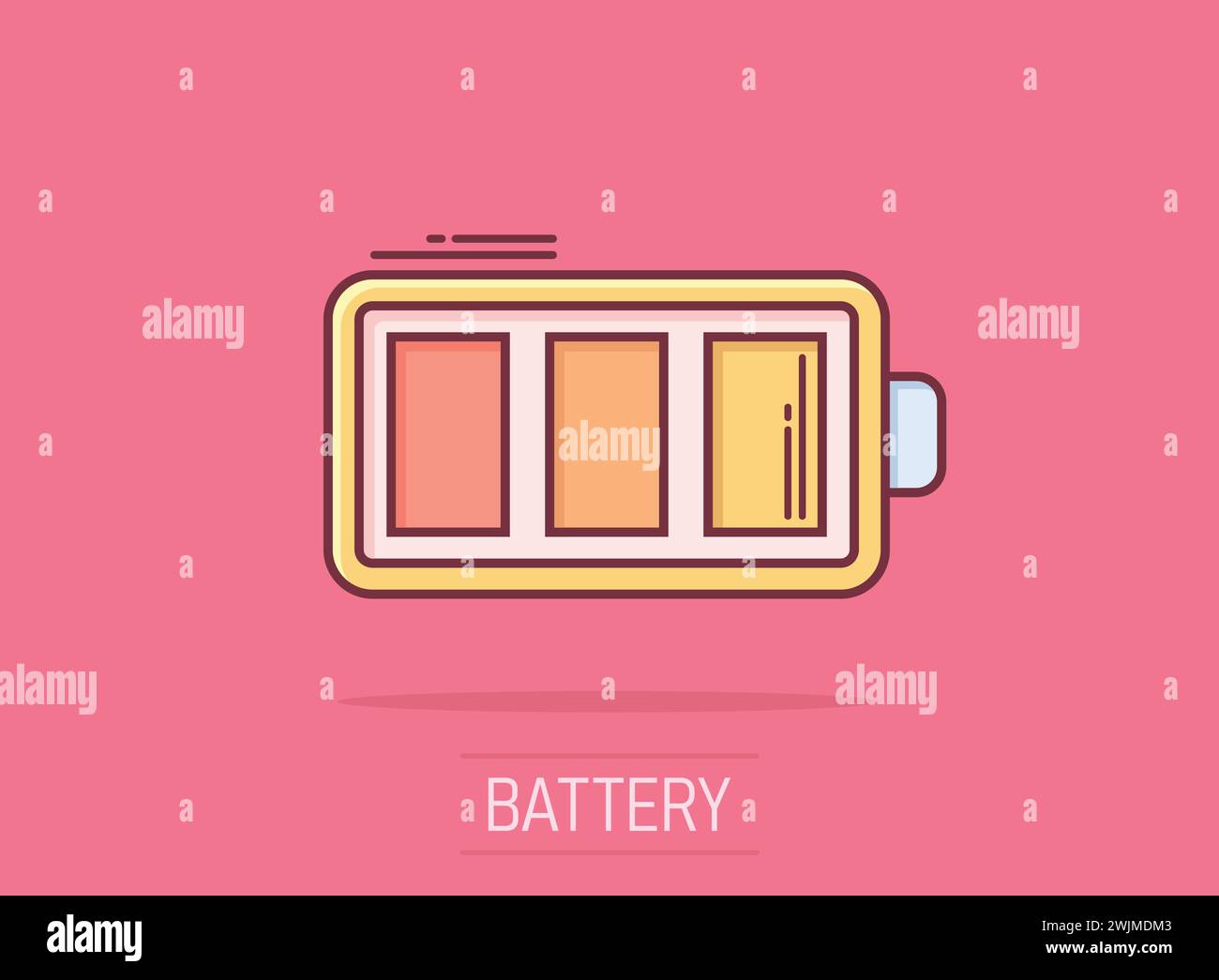 Battery charge icon in comic style. Power level cartoon vector ...