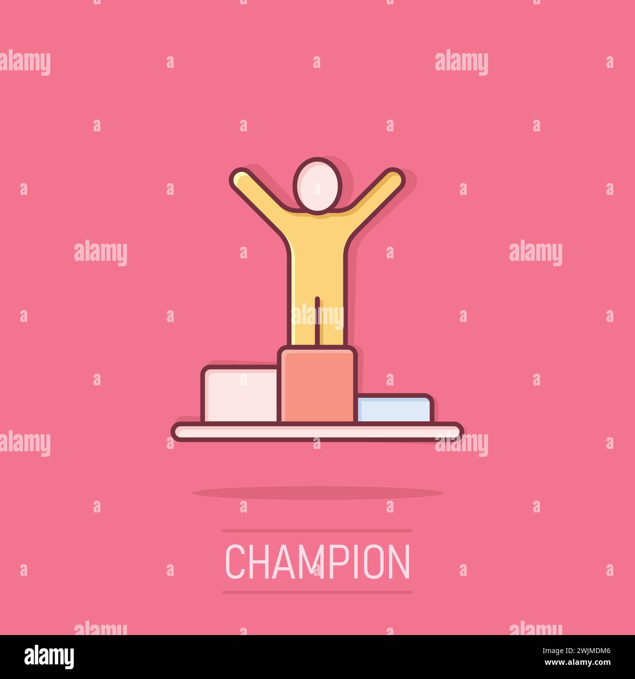 People win icon in comic style. Champion on podium cartoon vector ...