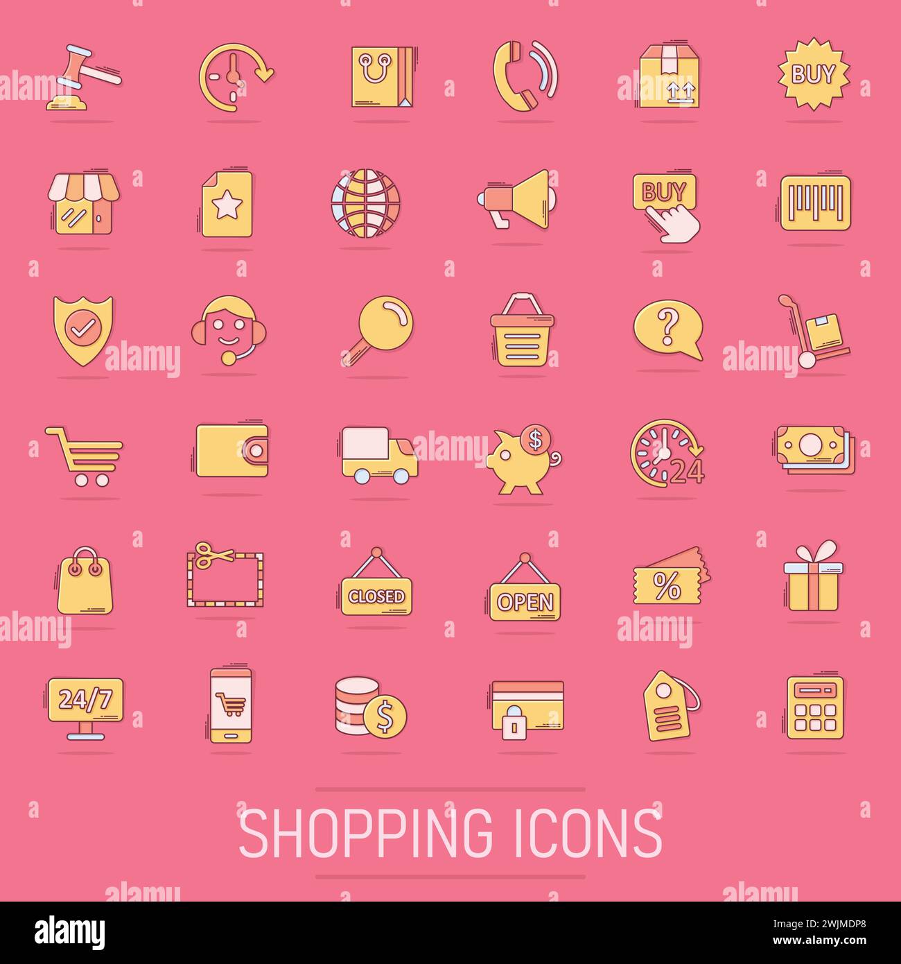 Shopping icons set in comic style. Online commerce cartoon vector ...