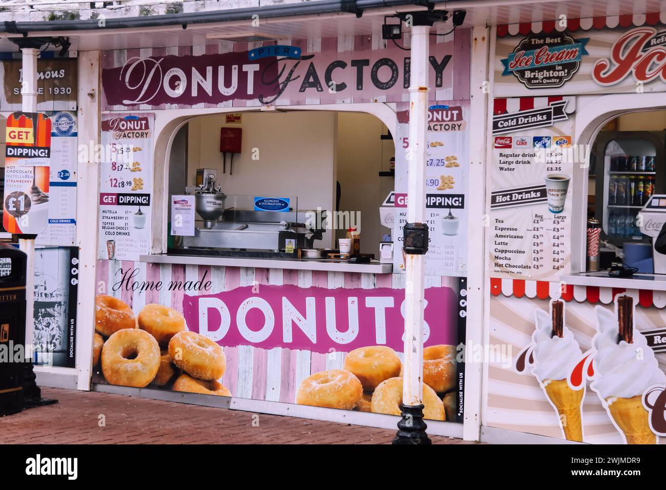 Donut factory stall on Brighton Pier, Brighton, England, UK, Feb 2024 ...
