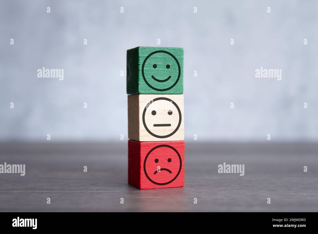 Wooden blocks with emoticon. Customer feedback, evaluation and ...