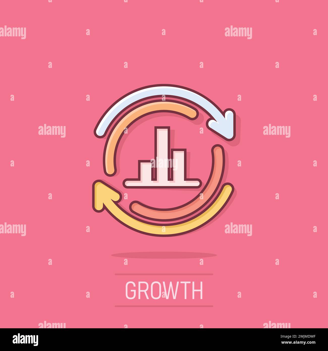 Growing bar graph icon in comic style. Increase arrow cartoon vector ...