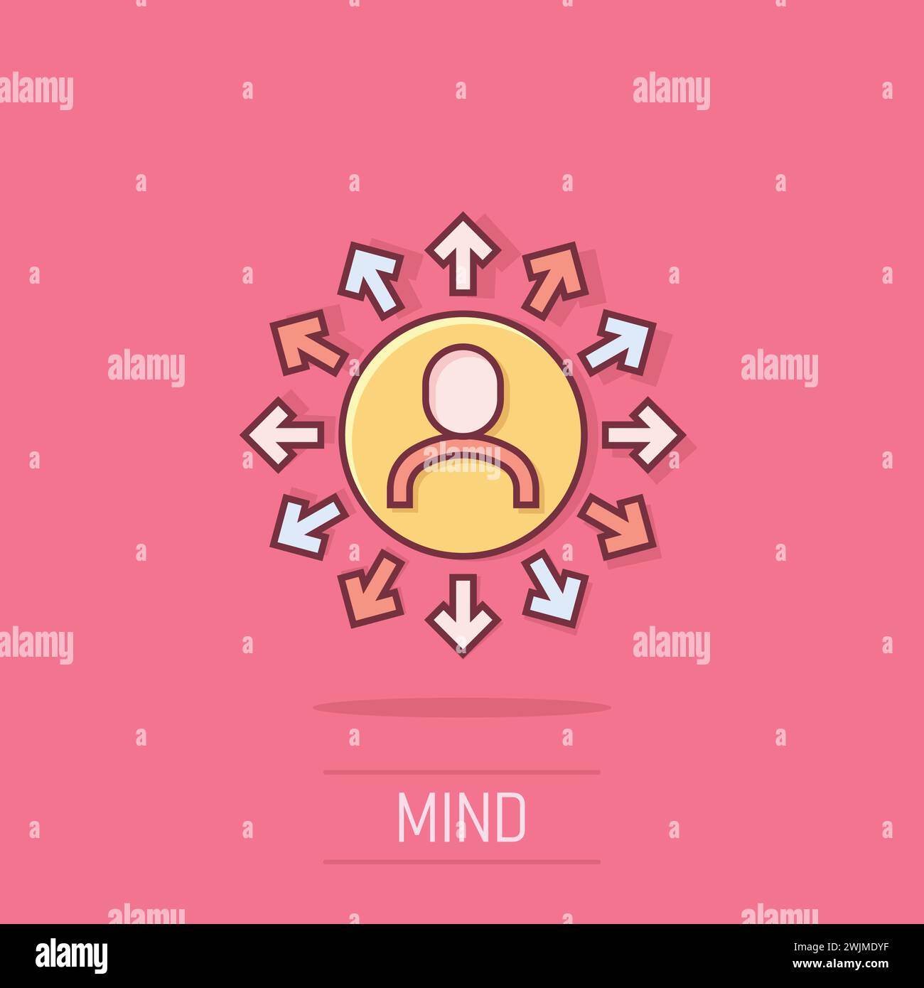 Mind awareness icon in comic style. Idea human cartoon vector ...