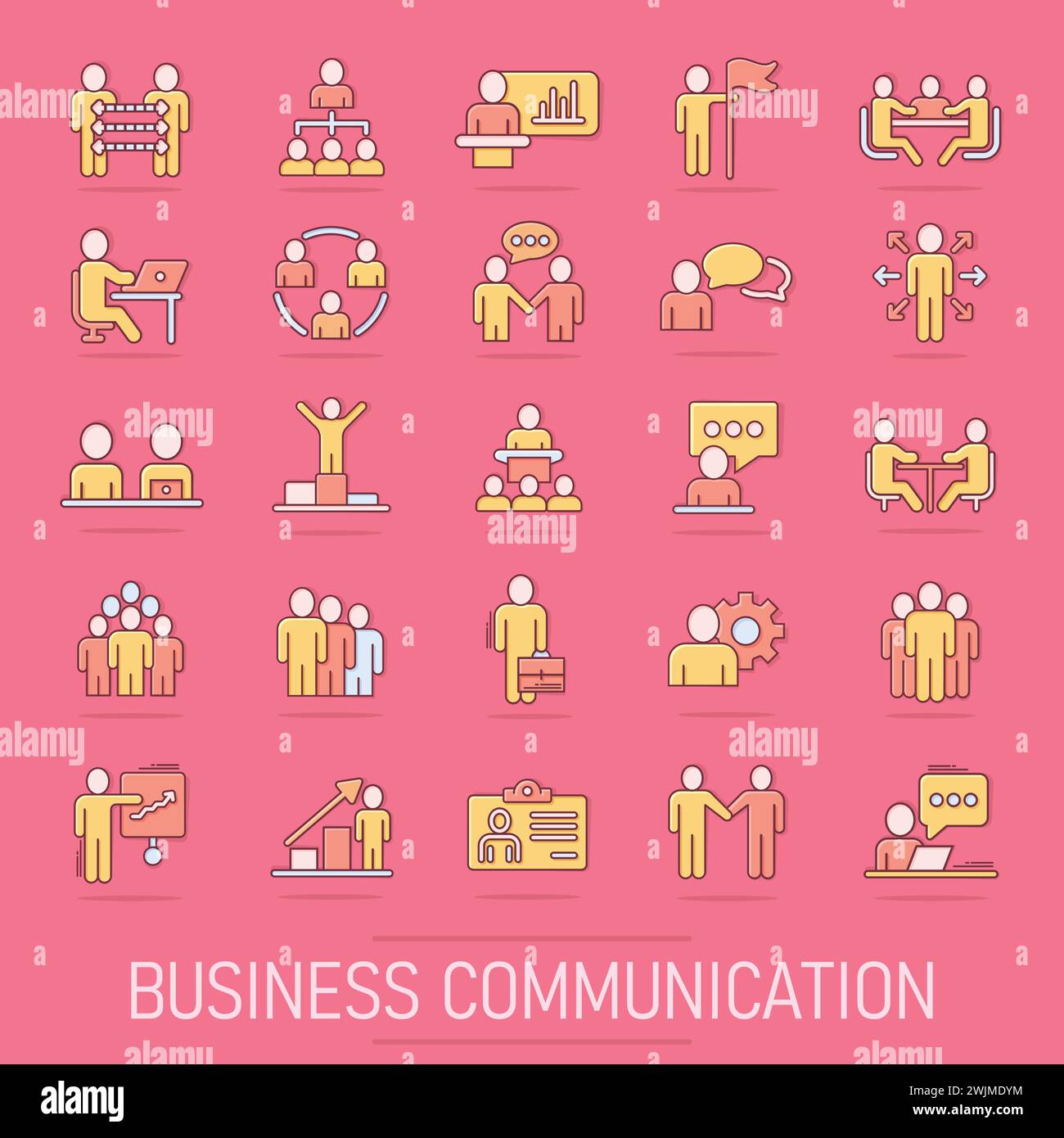 Business communication icon set in comic style. Team structure cartoon ...