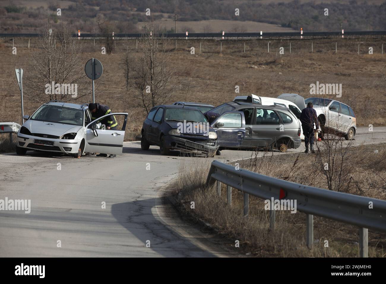 Fire and Rescue Imergency Units at car crash training on highway Stock ...