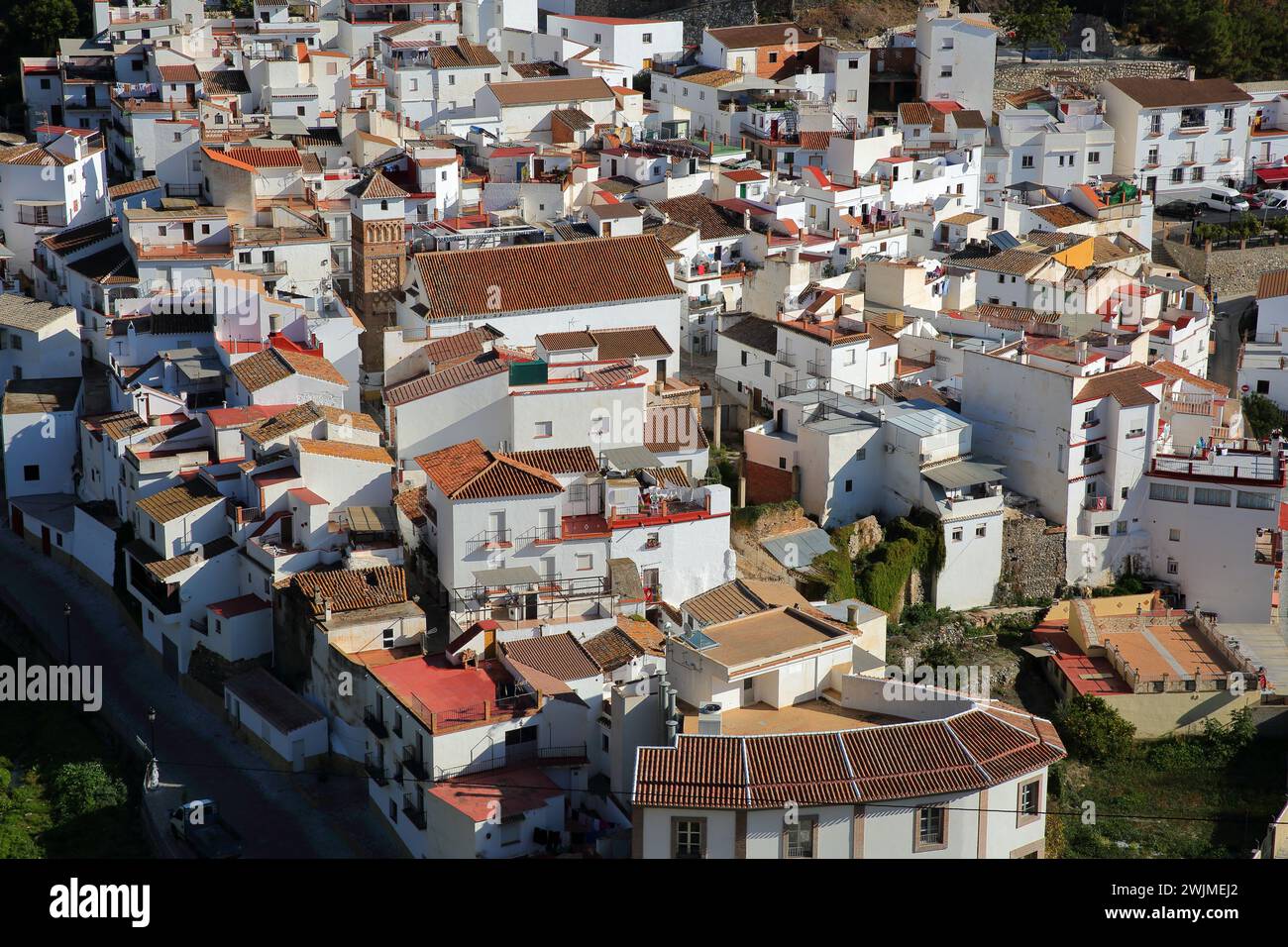 Aerial view of the village of Archez, Axarquia, Malaga province ...