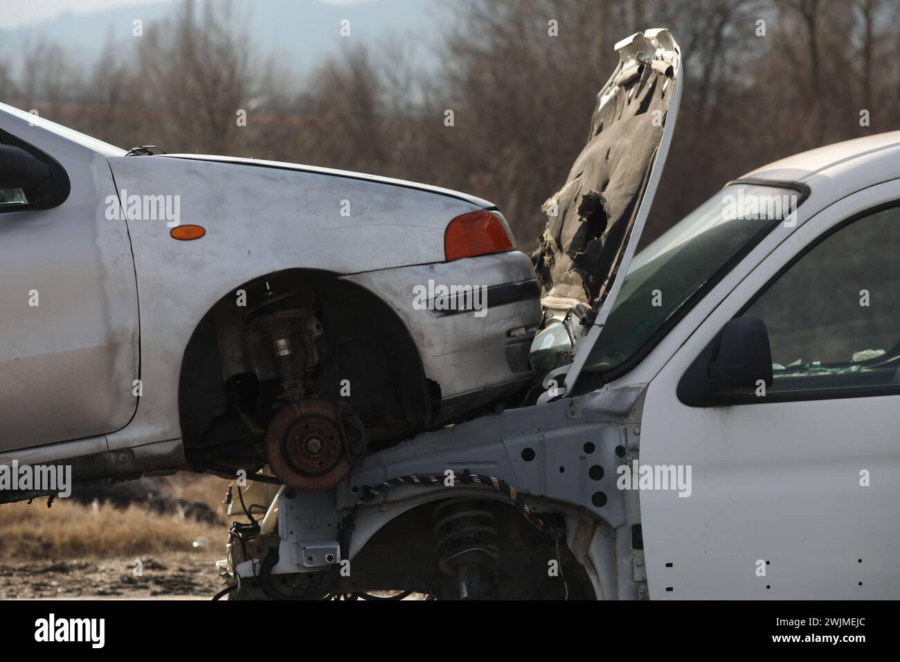 Fire and Rescue Imergency Units at car crash training on highway Stock ...