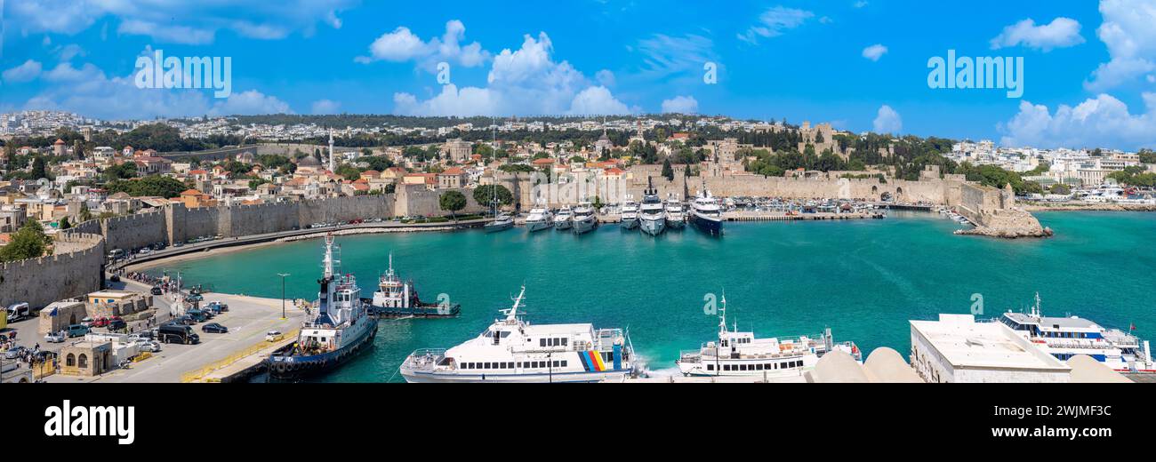 Greece Islands, scenic panoramic sea views of Rhodes island from docked ...