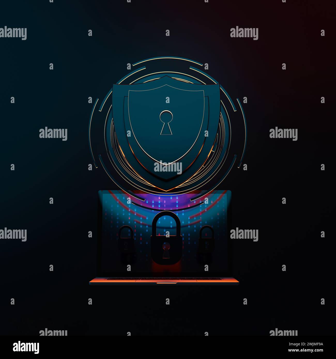 cybersecurity for safeguarding personal information on laptops and computers. Lock icon and ...