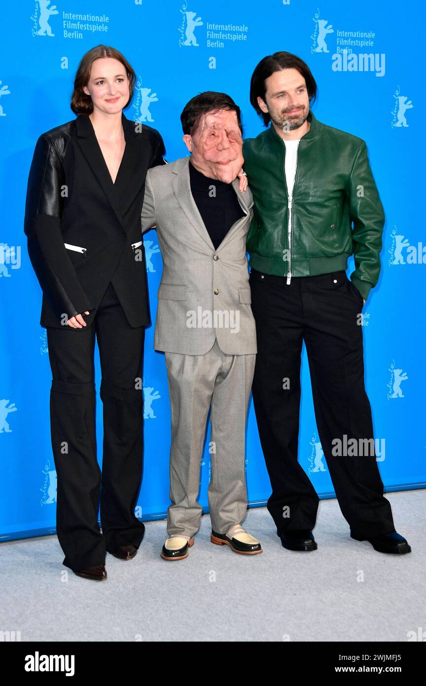 Renate Reinsve, Adam Pearson und Sebastian Stan beim Photocall zum Kinofilm A Different Man auf ...