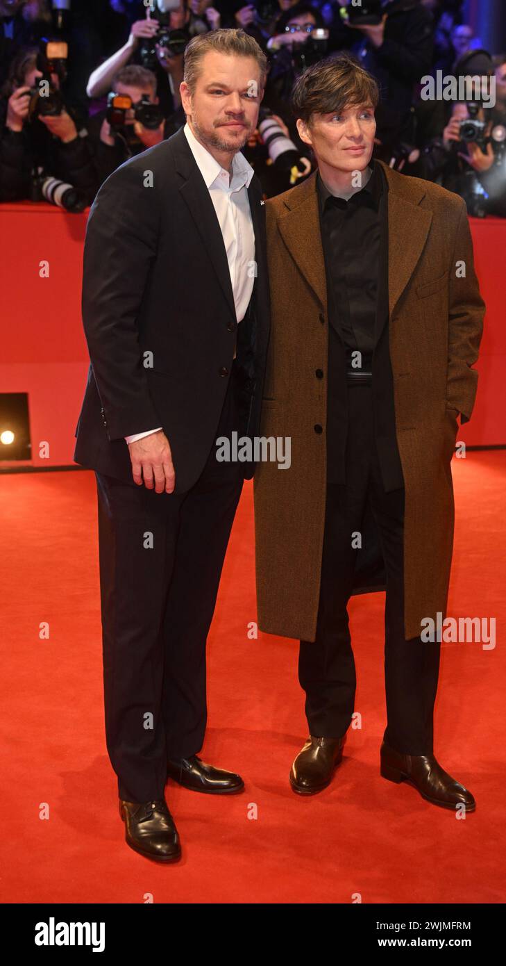 Berlin, Germany. 15th Feb, 2024. Irish actor Cillian Murphy and American actor Matt Damon attend ...